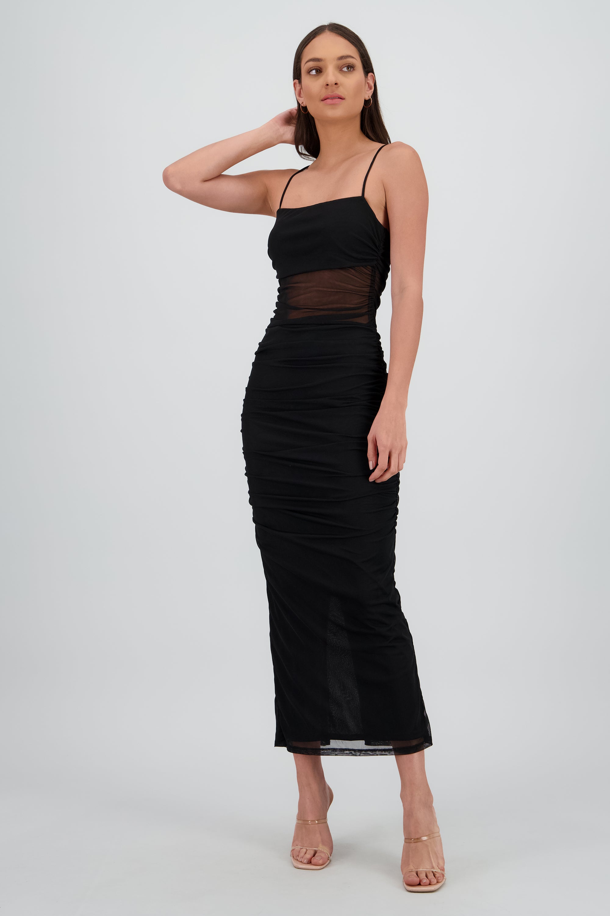 Draped Mesh Maxi Dress